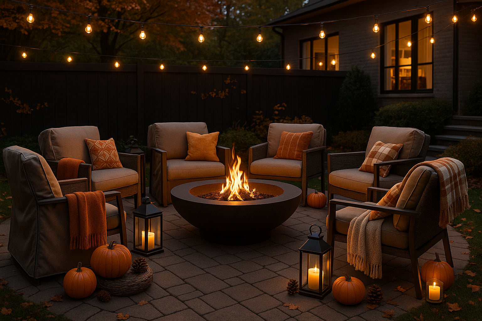 Décoration extérieure automnale : foyer chaleureux